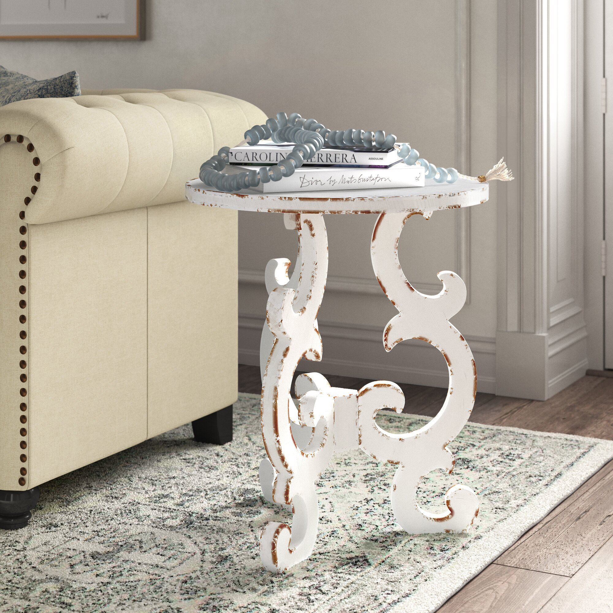Kelly Clarkson Home Emersyn 28" Solid Wood Distressed Scrollwork End ...