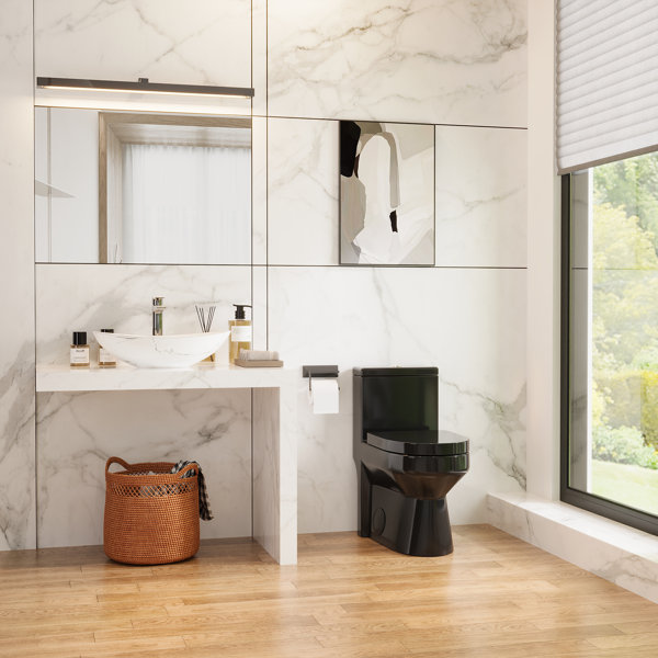 DeerValley Compact Toilets, Glossy Black One-Piece Toilet With High ...