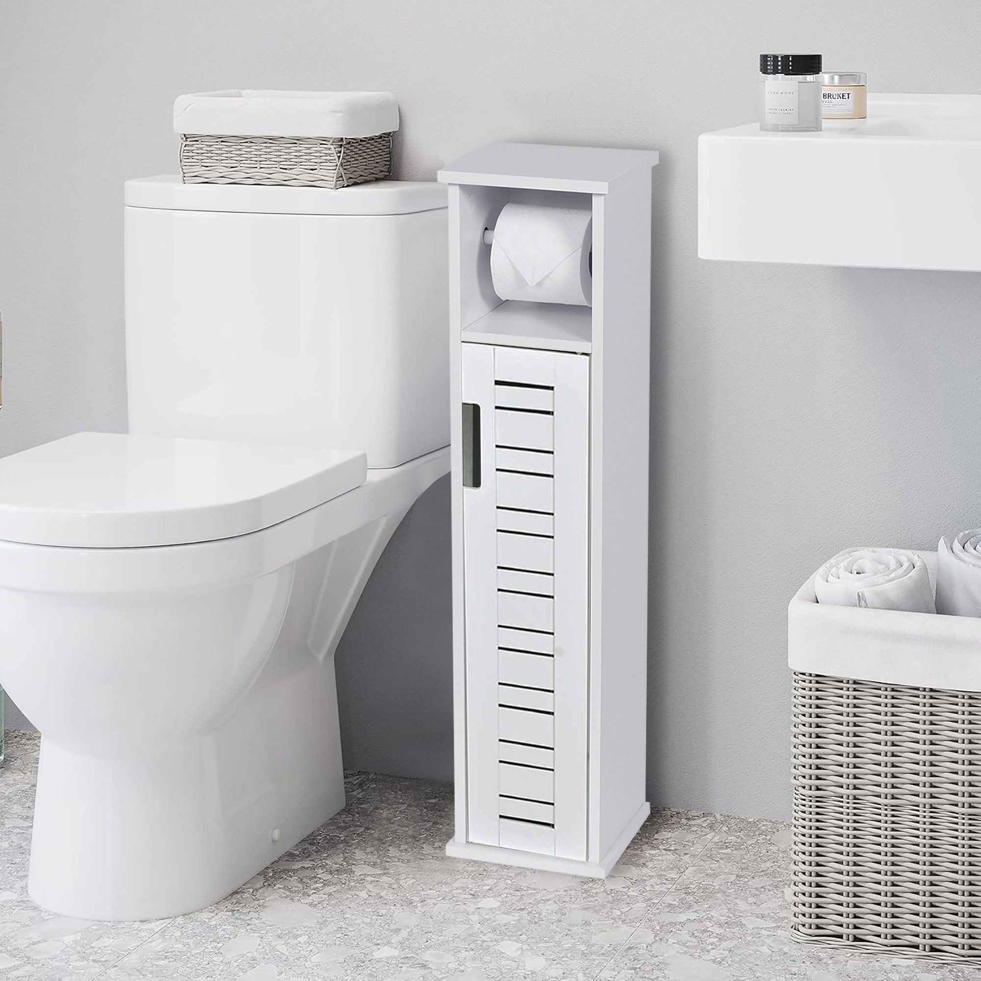 Evideco Miami White Toilet Paper Storage Cabinet with Dispenser ...