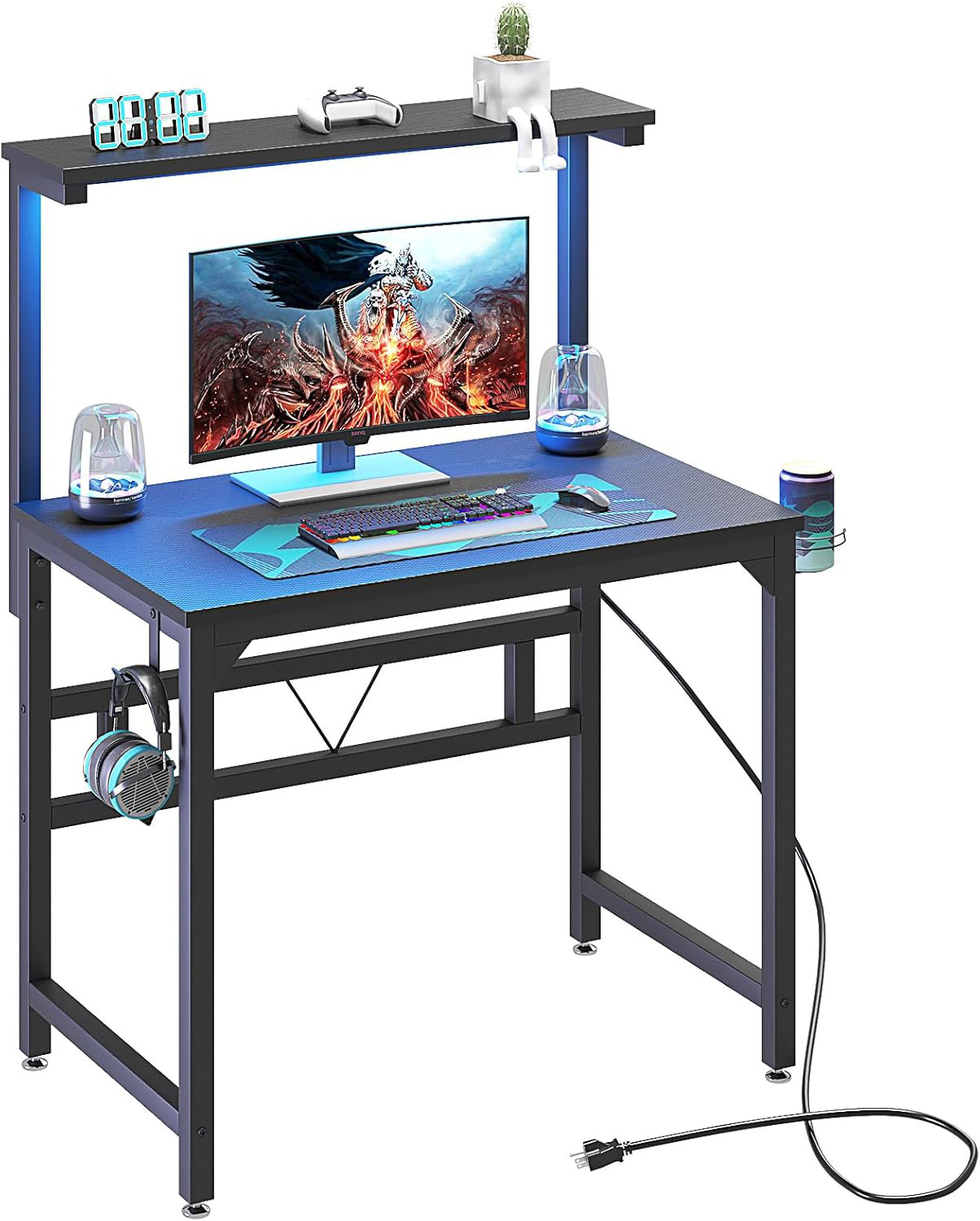 Wrought Studio Gaming Desk With Power Outlets & LED Strip Lights,80CM ...