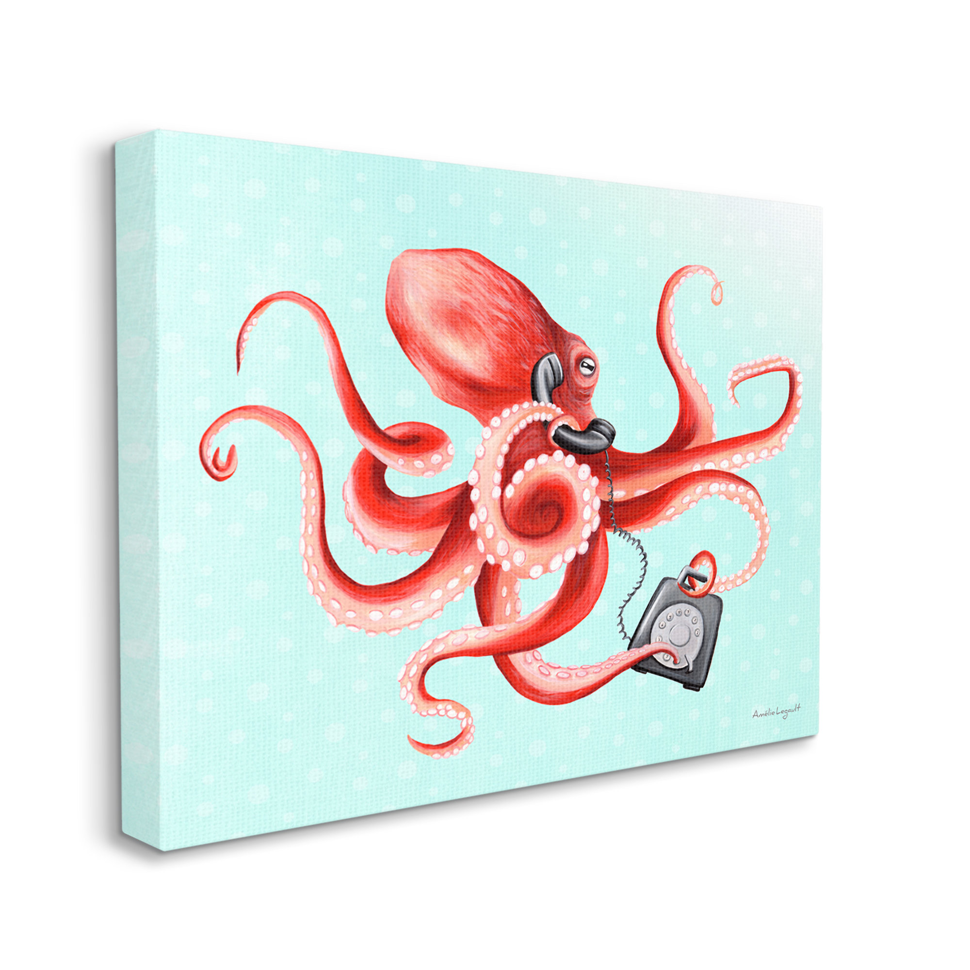 Stupell Industries Red Ombre Octopus Tentacles Retro Rotary Phone by ...