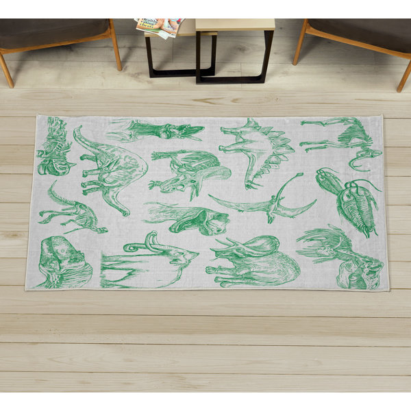 Zoomie Kids Jurassic Decorative Rug, Arrangement Of Various Dinosaurs ...