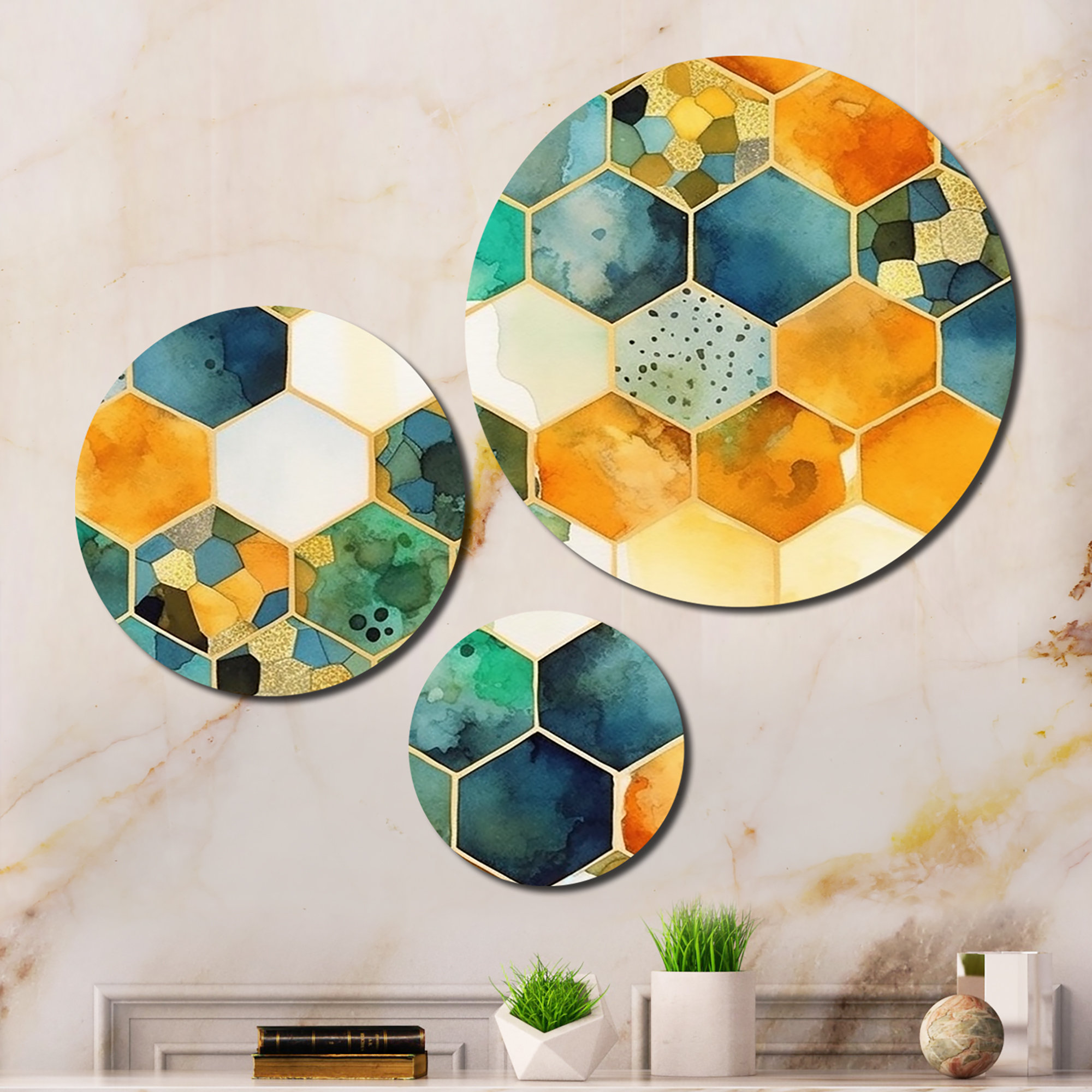 Design Art 3 Colorfull Hexagone III Wall Decor Set Metal | Wayfair