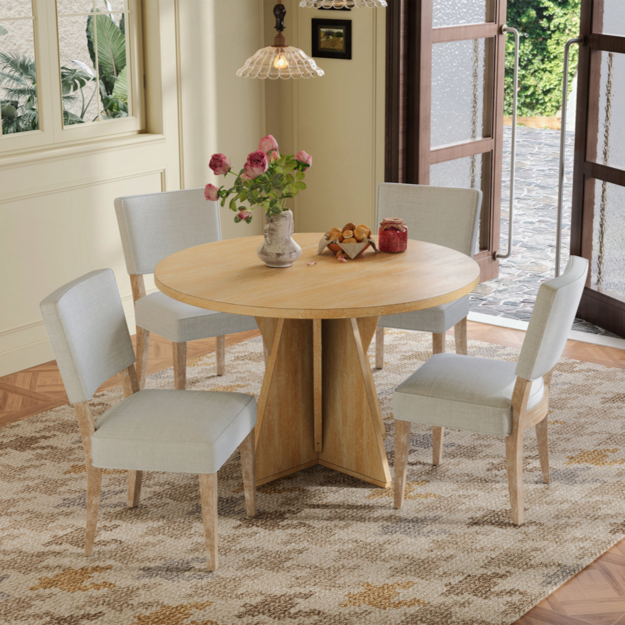 Latitude Run® 5-Piece Round Dining Table Set For 4, Retro Kitchen Table ...