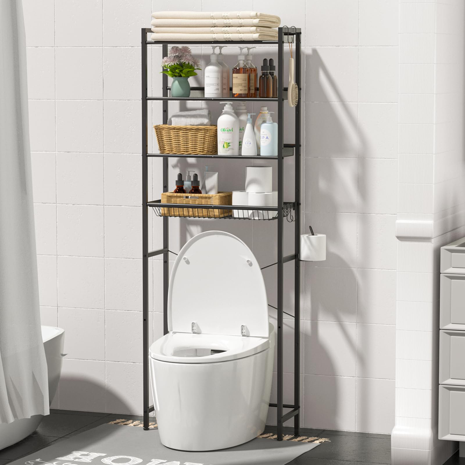 Rebrilliant 4-Tier Storage Rack Over Toilet, Adjustable Shelves, With ...