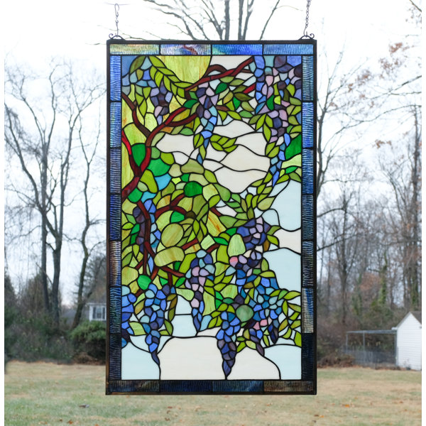 Astoria Grand Tiffany Stained Style Glass Window Panel Wisteria Flowers ...