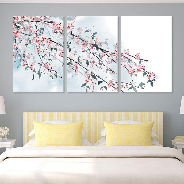IDEA4WALL Ink Painting Style Pink Cherry Blossom on The Branch Modern ...