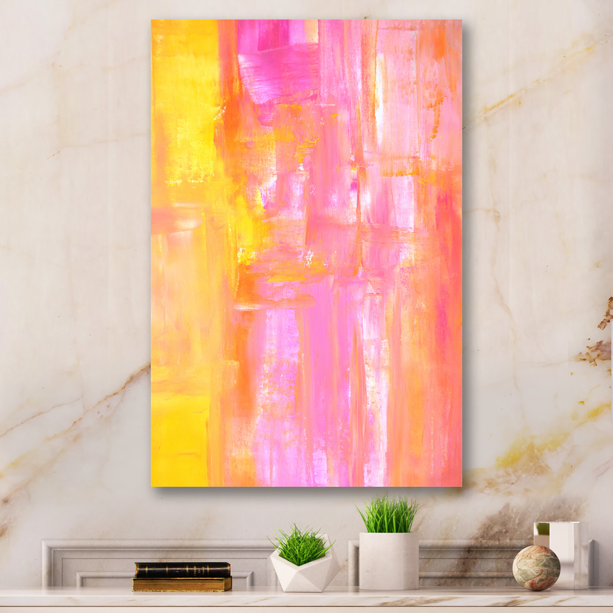 Wrought Studio Yellow And Pink Merging Abstract II - Modern ...