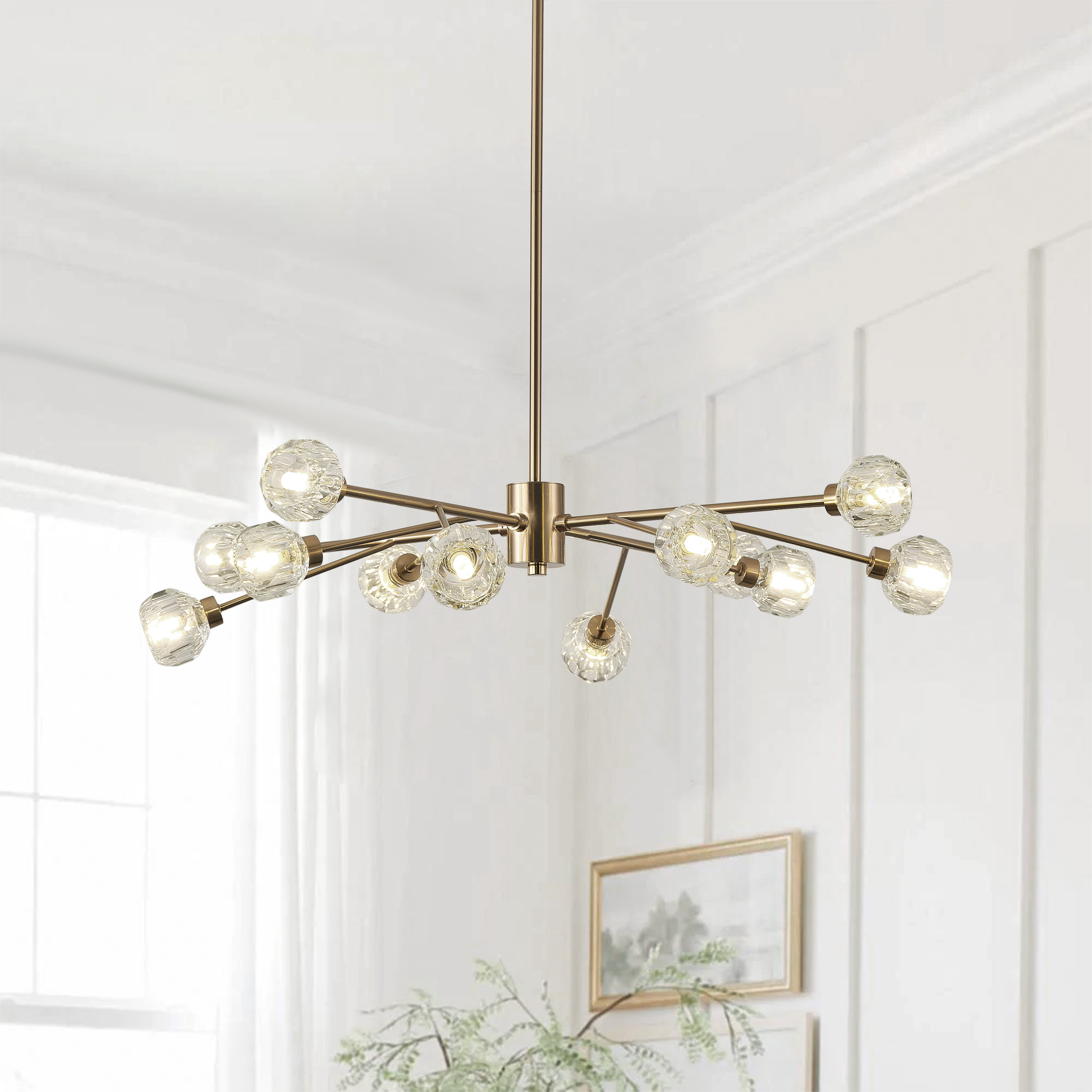 Mercer41 Ezmay 12-Lights BUlbs Sputnik Chandeliers Mid Century Gold ...