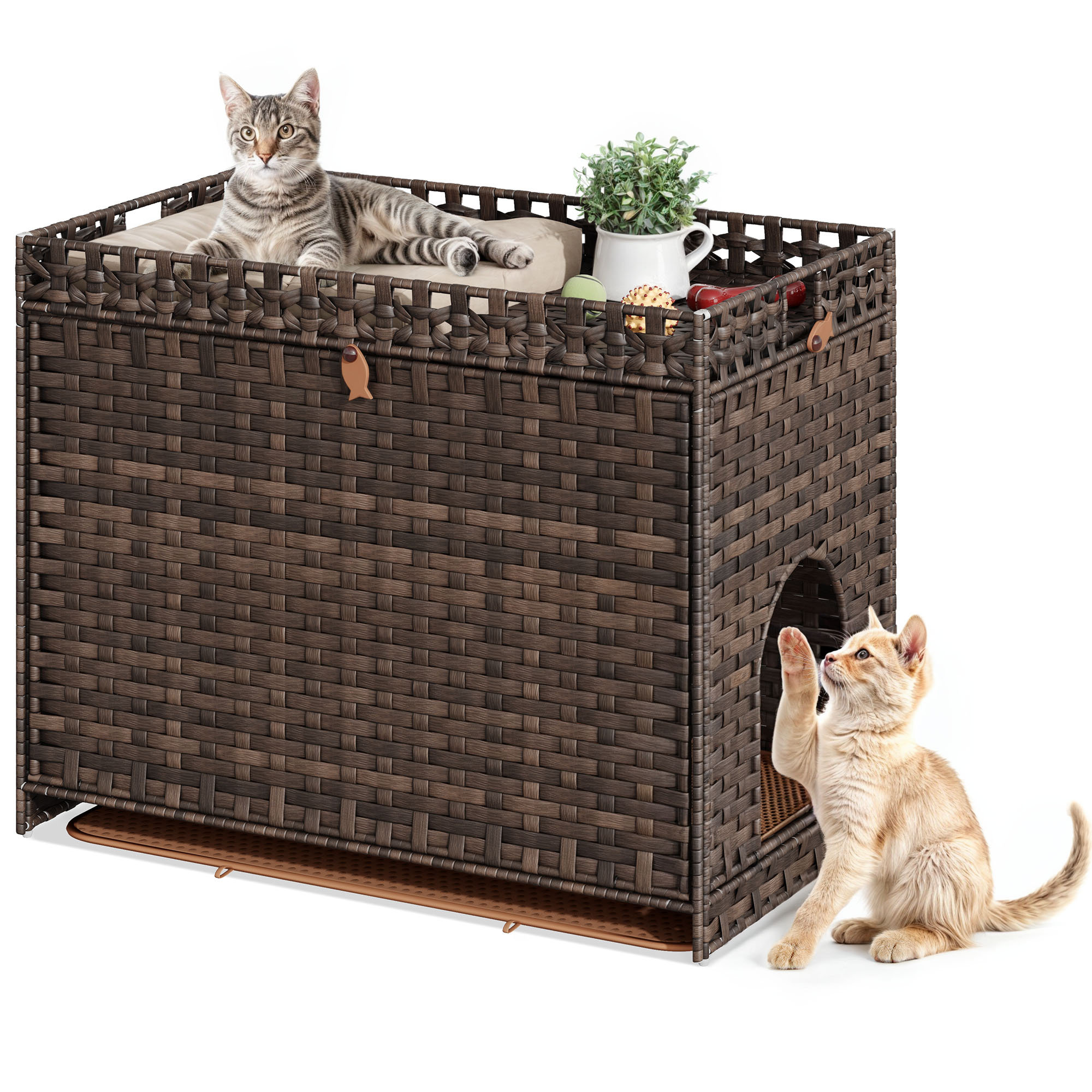 Tucker Murphy Pet™ Rattan Cat Litter Box Enclosure With Litter Mat ...