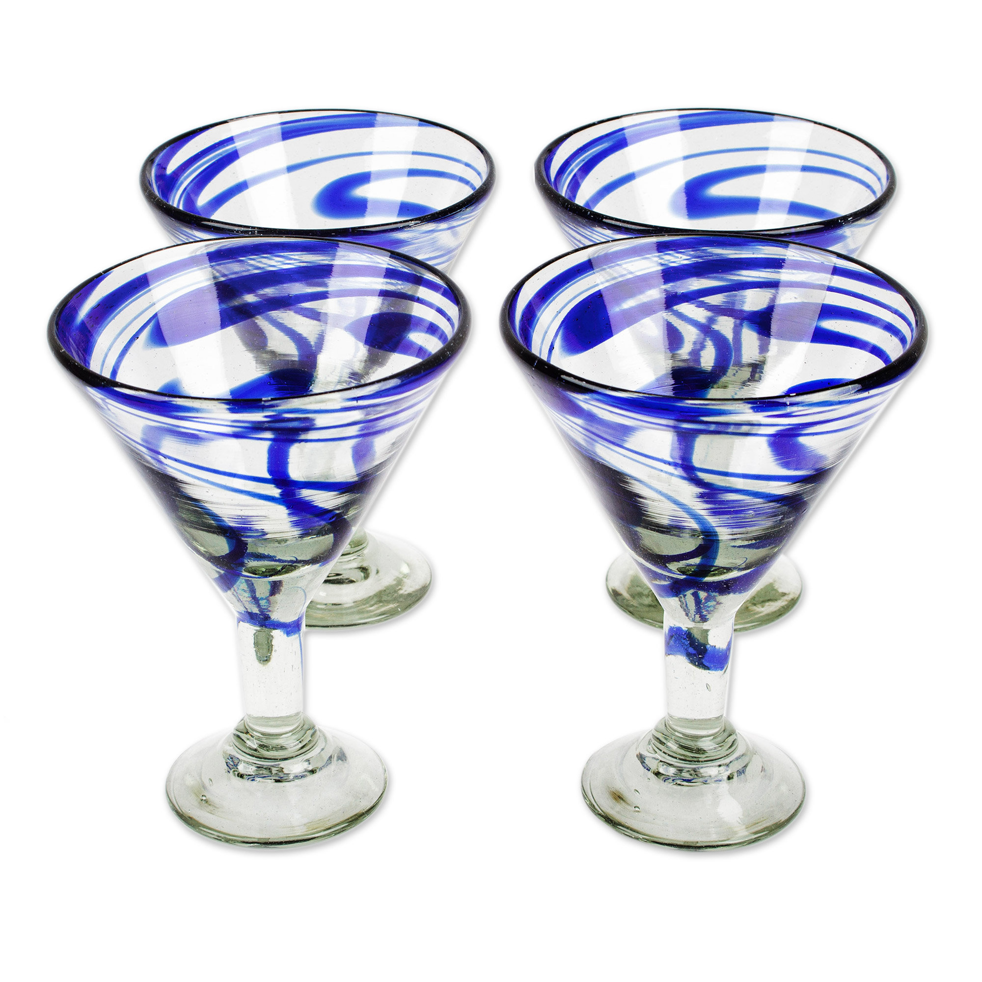 Brayden Studio® Handmade Cobalt Swirls Handblown Recycled Glass Martini ...
