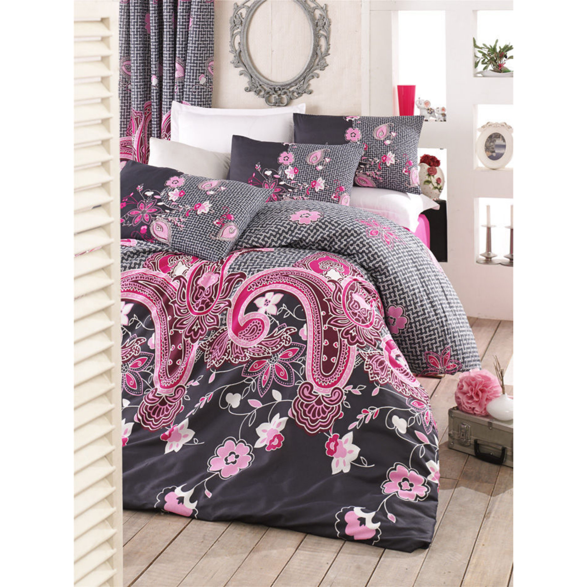 Asir Group INC Tollstrup Pink/Gray/White Cotton Blend Modern ...