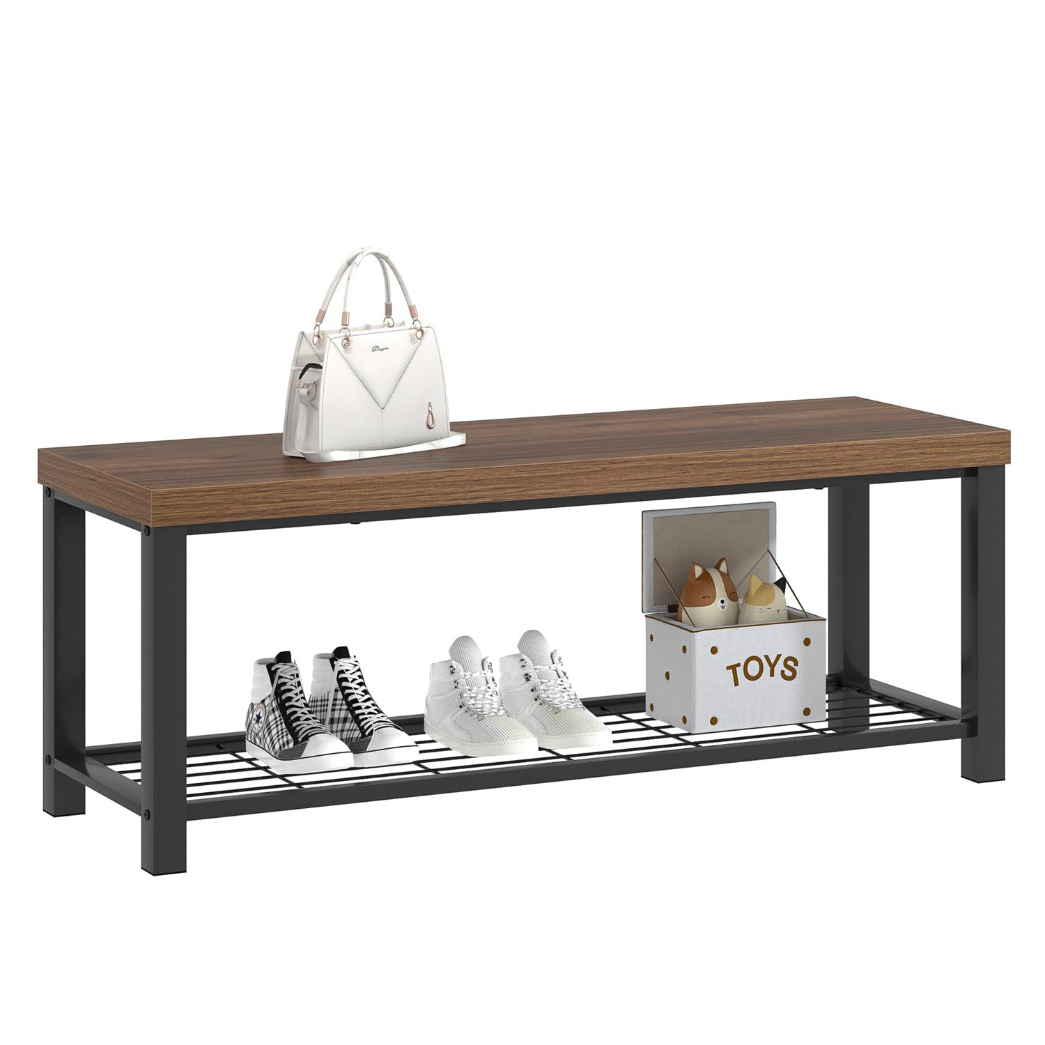 17 Stories 47" Shoe Bench, Wood And Metal Storage Bench For Living Room ...