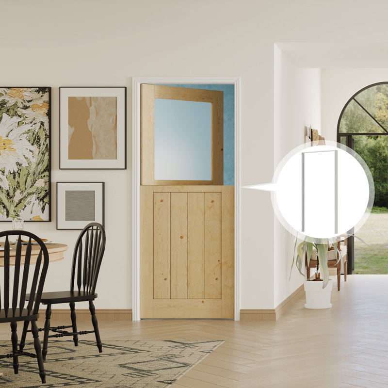DOOOLI Dutch Door- Half Frosted Glass+Natural Pine Wood Interior Door ...