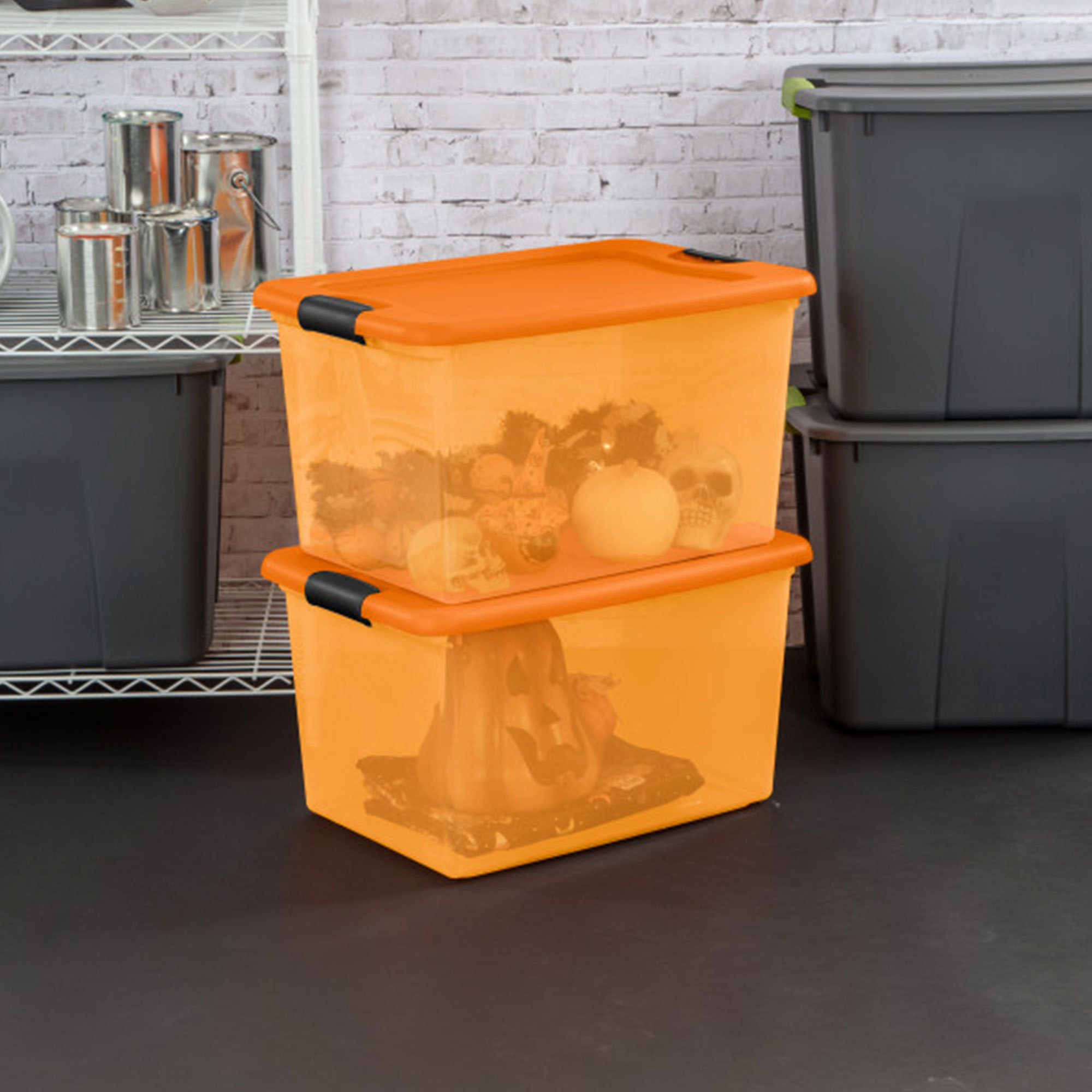 Sterilite Orange 64 Quart Latching Plastic Storage Box Container Tote ...