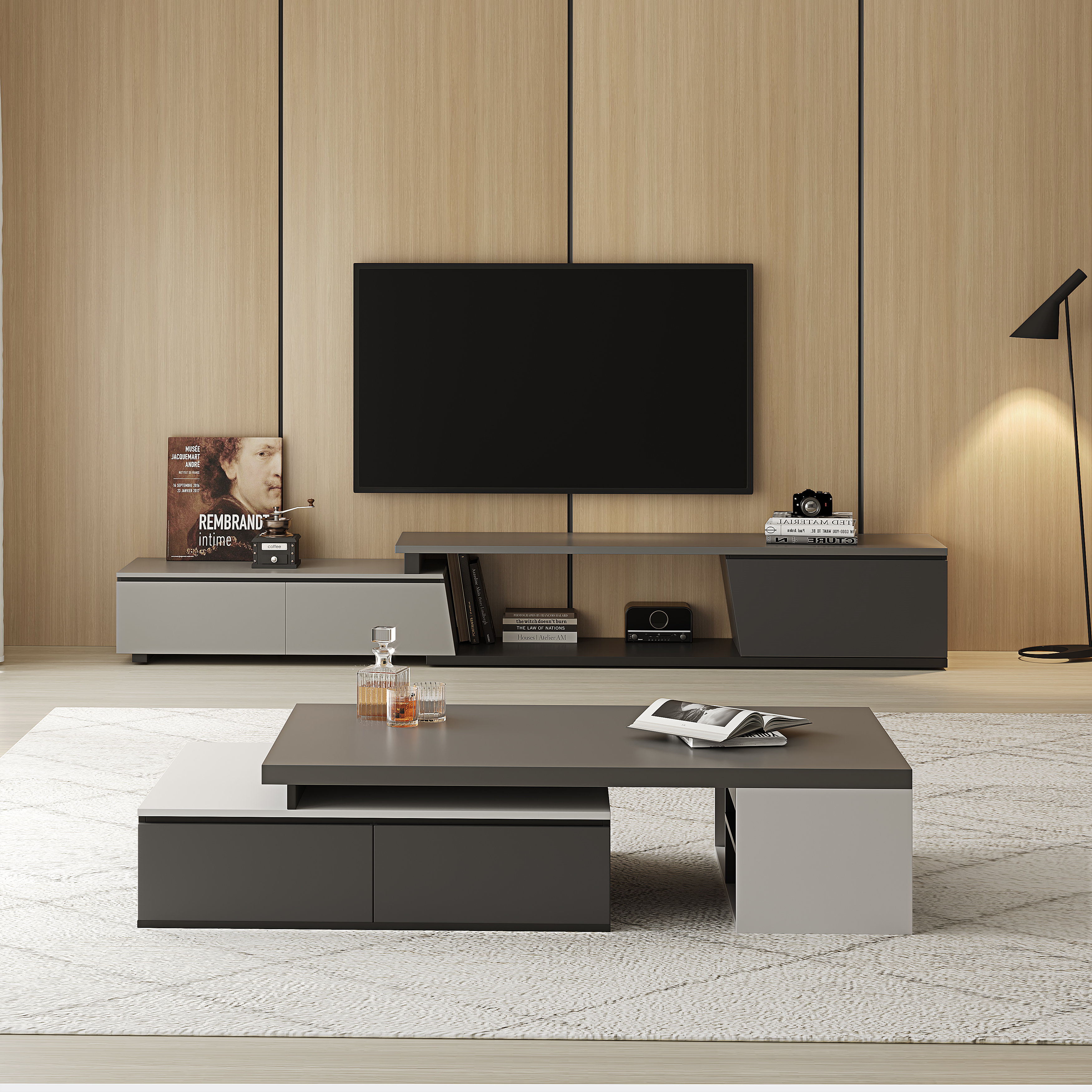 Latitude Run® Modern Extendable Coffee Table With Hidden Drawers & Open ...
