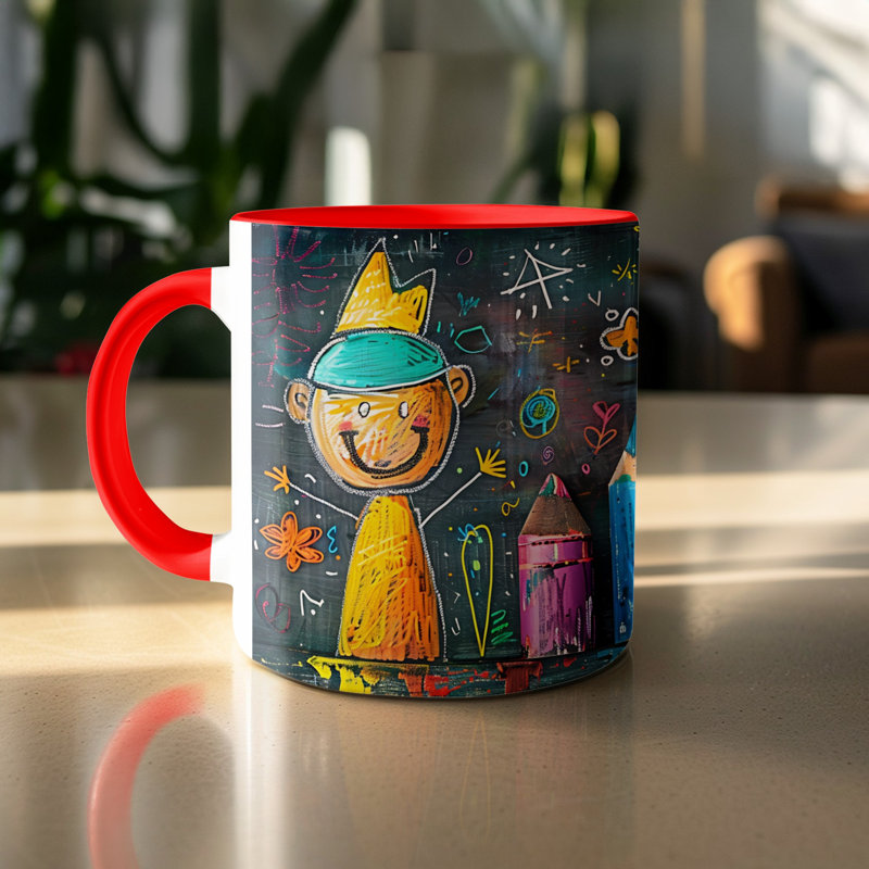 East Urban Home Set of 4 Kids Drawing Style 11oz Accent Mugs – White ...