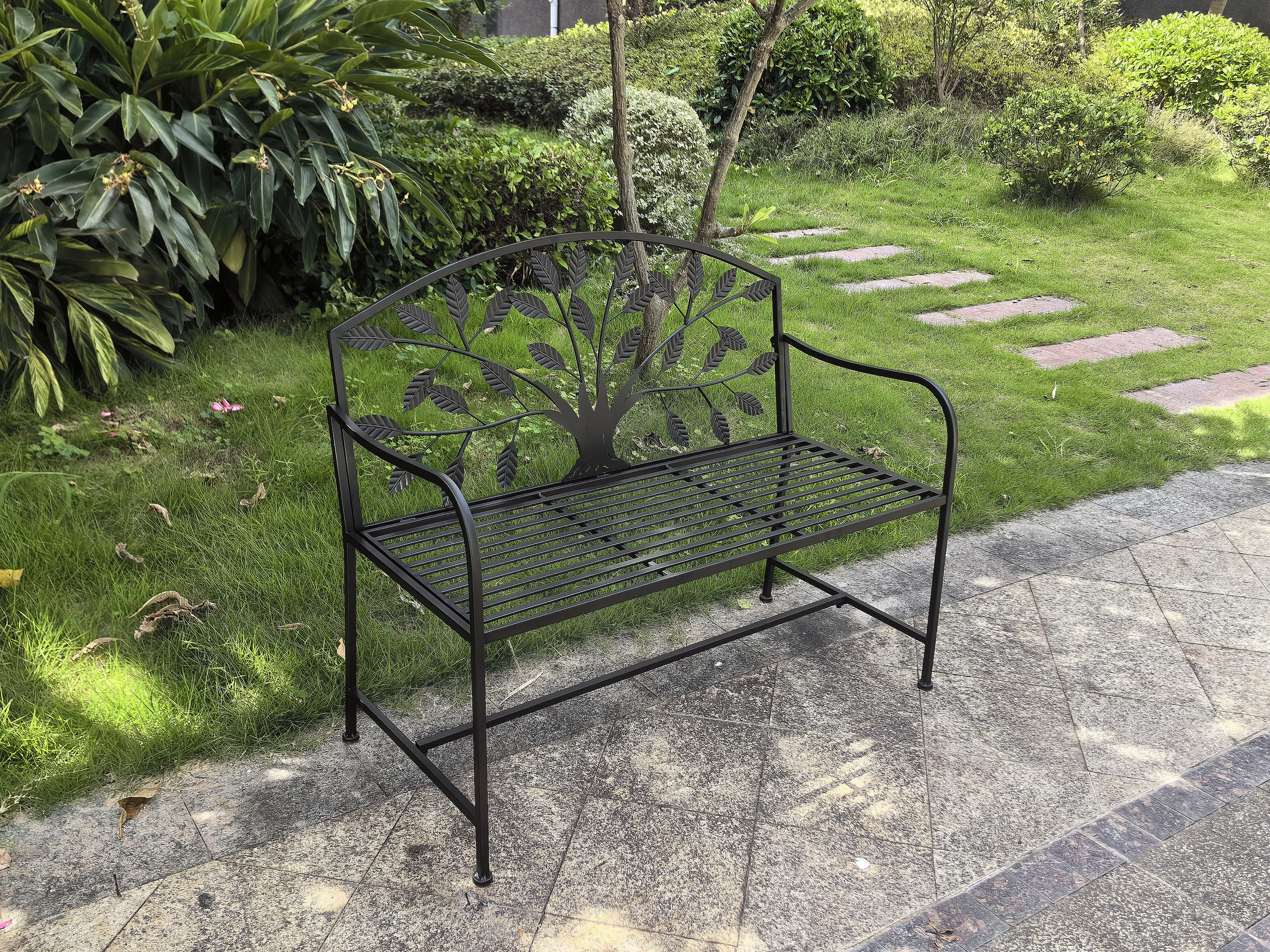 Hi-Line Gift Ltd. Blue Metal Garden Bench Tree Pattern - Wayfair Canada
