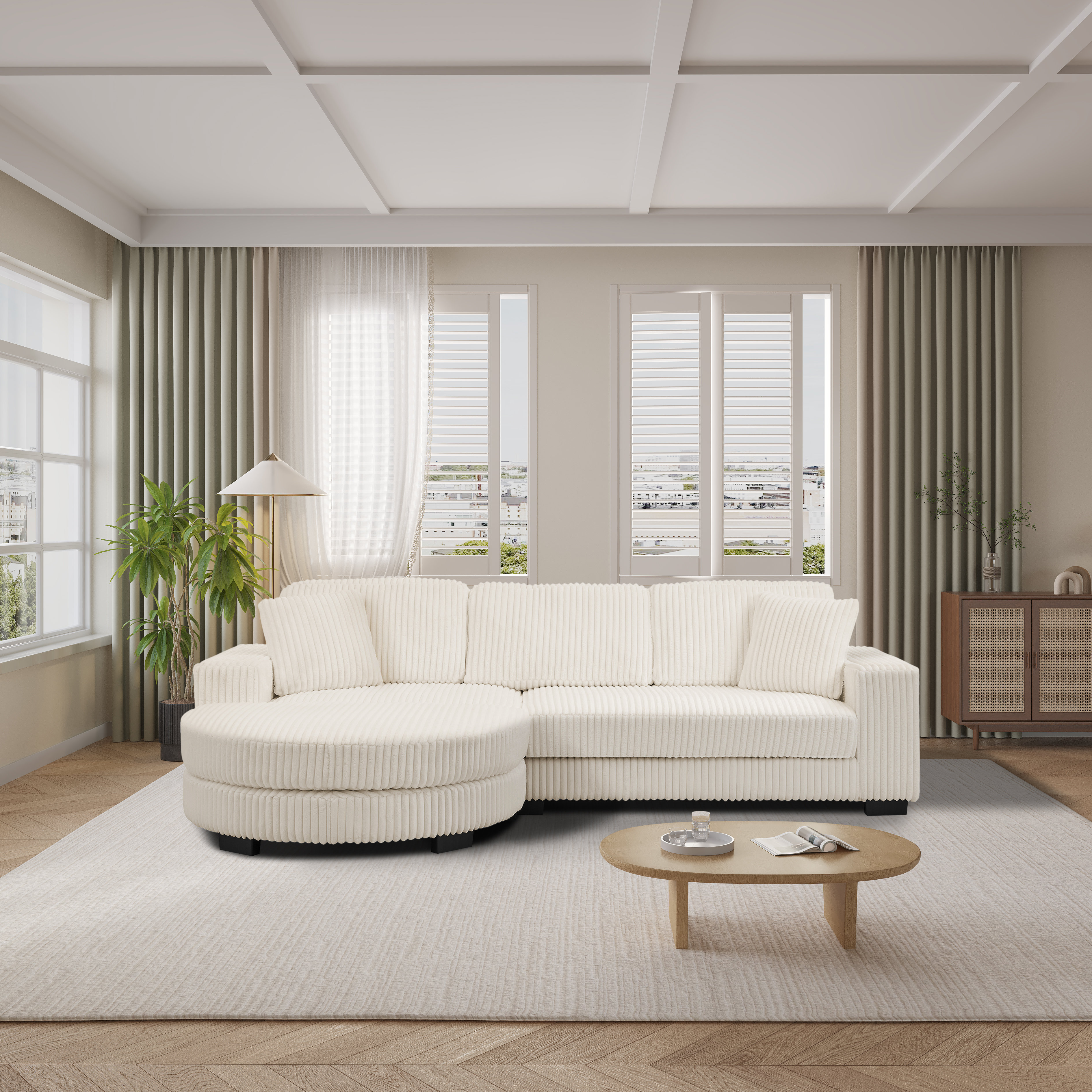 Mercer41 Corduroy L-shaped Modular Sofa Set, Rectangular 3-seater With ...