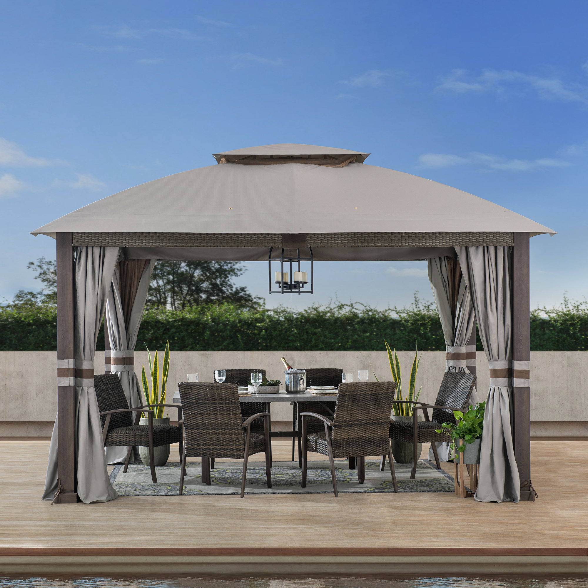 Sunjoy Outdoor Patio Steel Frame 11 x 13 ft. 2-Tier Soft Top Gazebo ...