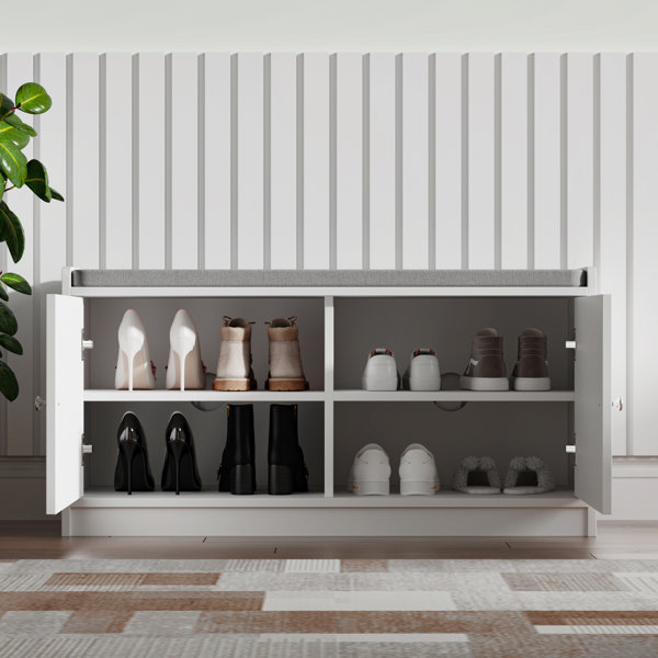 Latitude Run® Shoe Storage Bench, 2 Door 4 Cube Storage Bench Shoe Rack ...