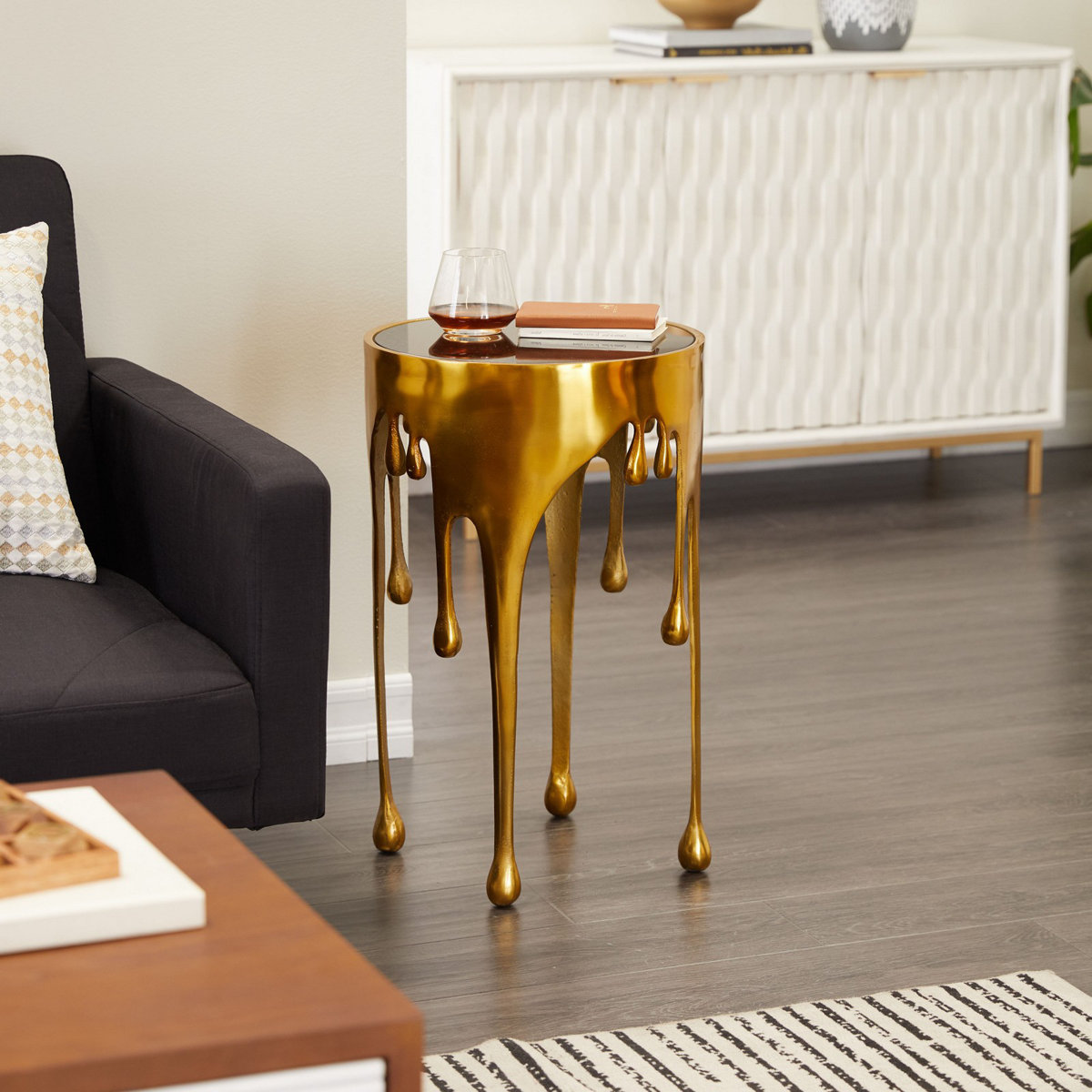 Ivy Bronx Kolwyck Melting Drip Side End Accent Table with Glass ...