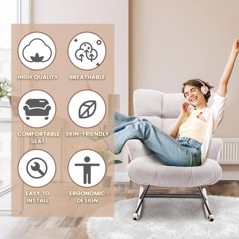 George Oliver Nursery Rocking Chair Teddy, Upholstered Glider Rocker ...