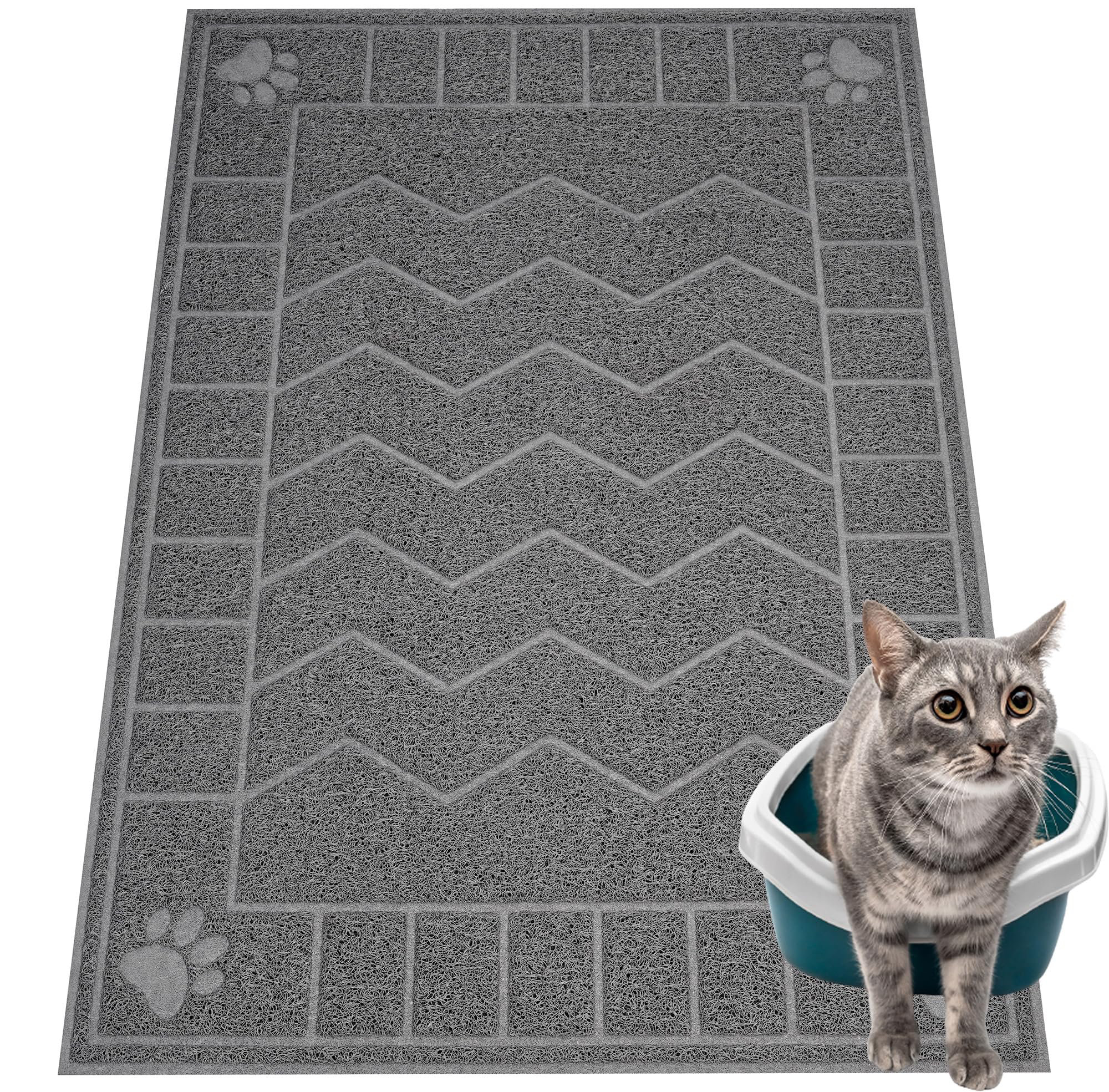 HIBAMSTOR Cat Litter Box Mat, 35" X 24" Large Kitty Litter Trapping Mat ...