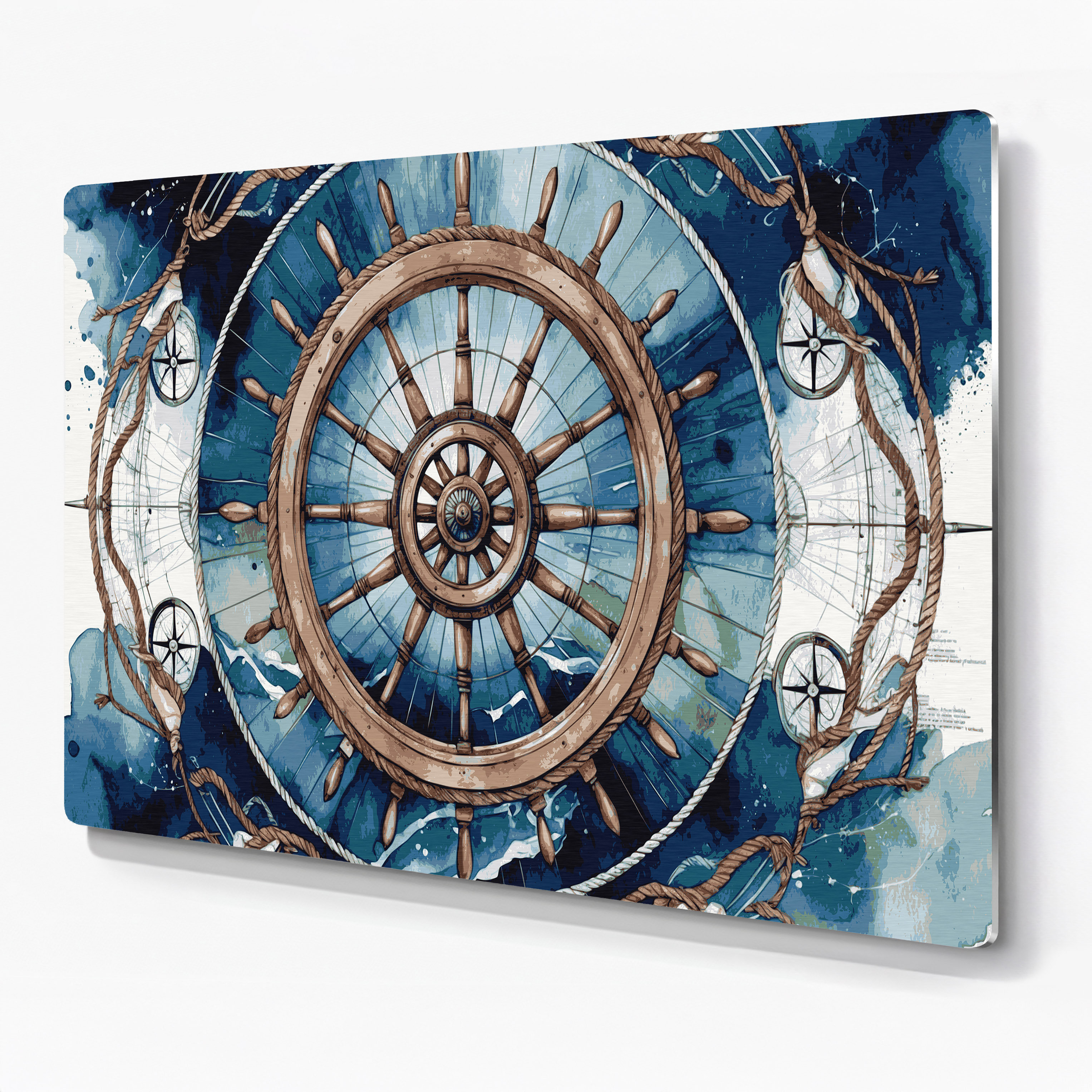 Longshore Tides Coastal Ships Wheel Medallion Grey Metal Wall Art ...