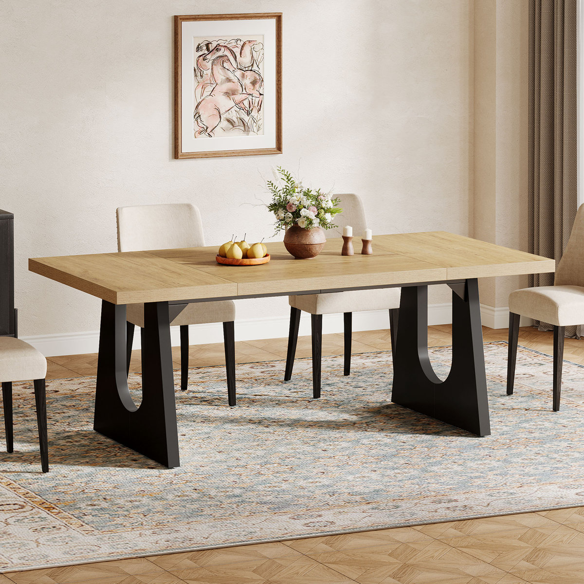 Ebern Designs Wood Dining Table For 6-8 People, 70.8" Modern Rectangle ...