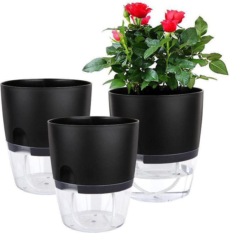 Symple Stuff 6 Inch Self Watering Planter Pots for Indoor Plants, 3 ...