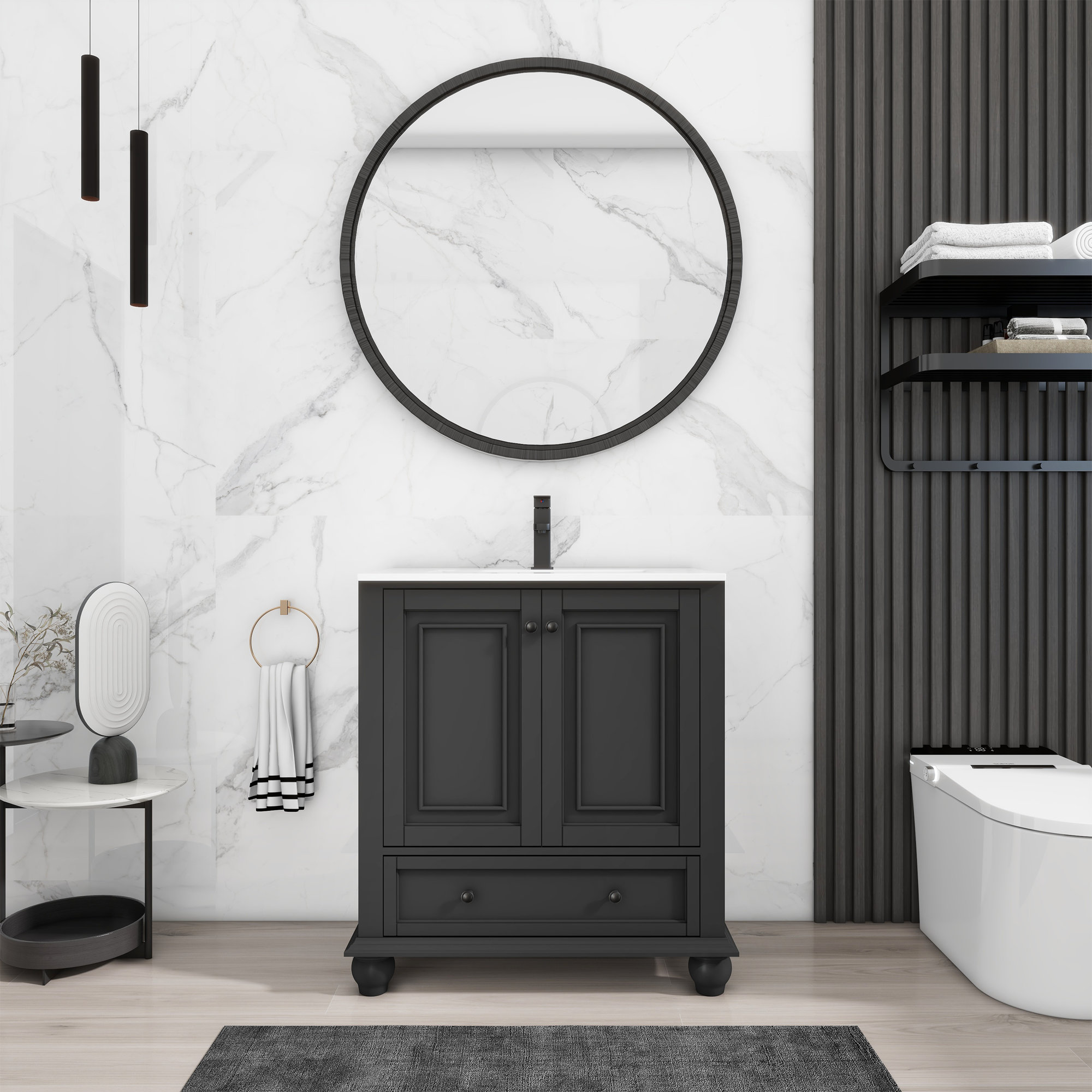 Lark Manor™ Ameetha 30" Classic Single Bathroom Vanity with Ceramic ...