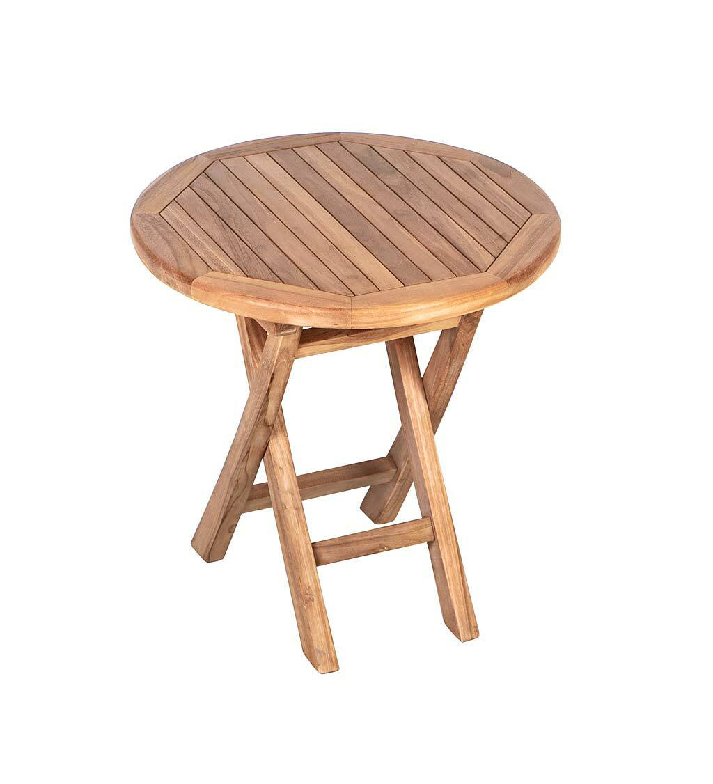 Plow & Hearth Small Round Teak Folding Side Patio Table | Wayfair