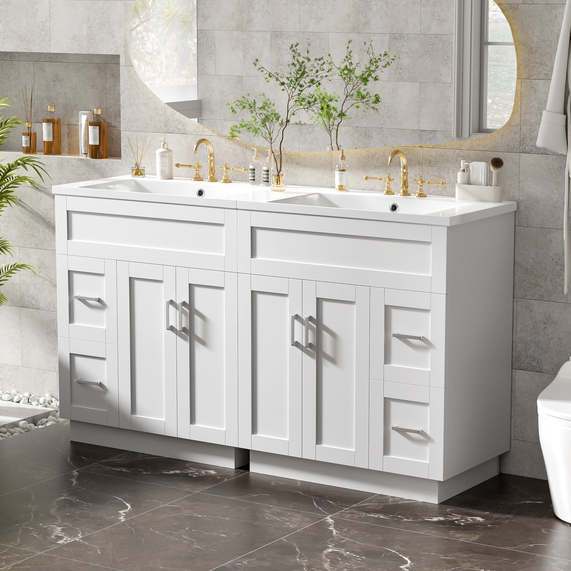 Winston Porter Double Bathroom Vanity With 4 Drawers And Cabinets ...