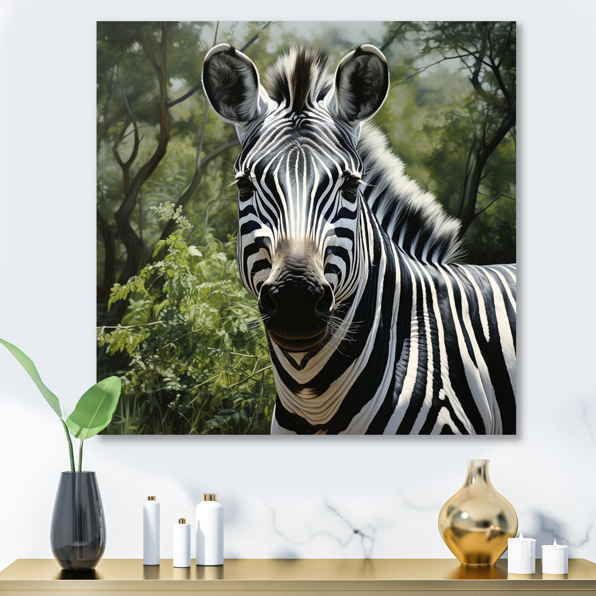 Ebern Designs Zebra Monochromatic Portrait II - Animals Metal Wall ...