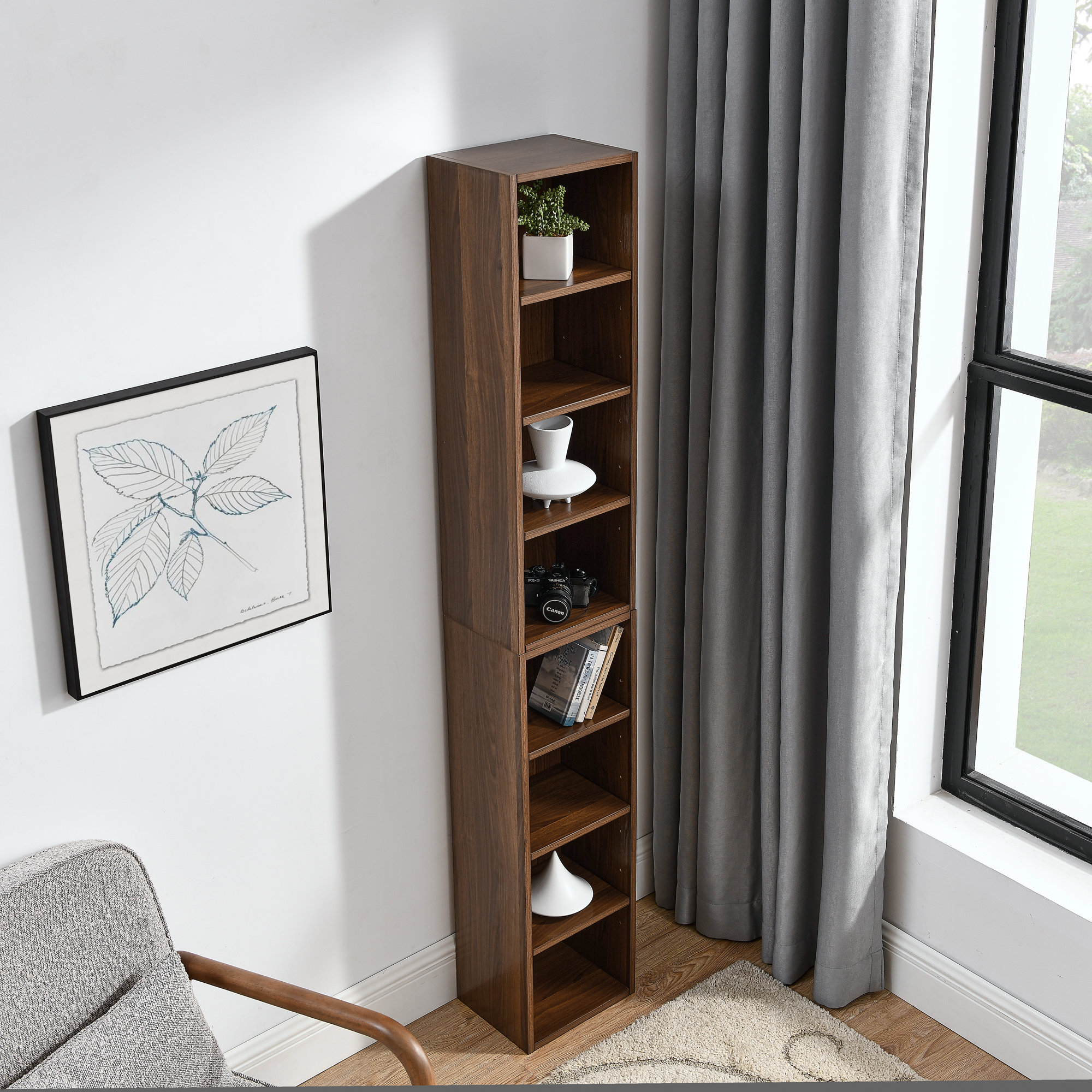 17 Stories 8-Tier Media Tower Rack, Cd Dvd Slim Storage Cabinet With ...
