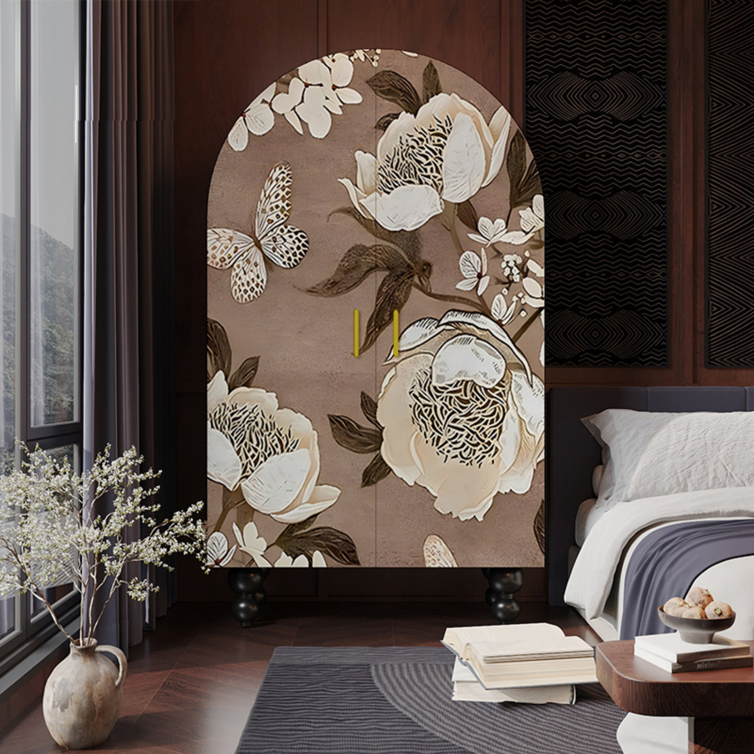 Liu's ink furniture Modern Floral Arched Double-Door Wardrobe | Wayfair