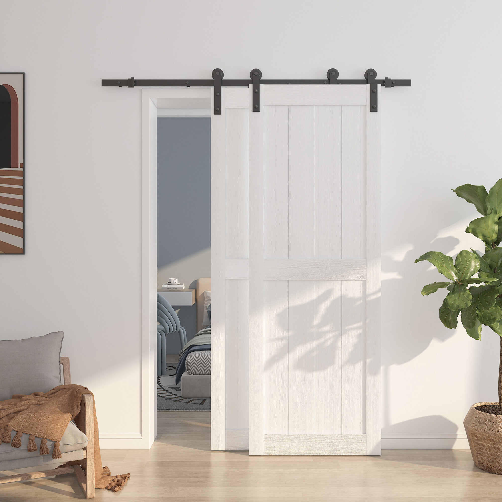 JUBEST Manufactured Wood Paneled Bypass Barn Door Double Doors With ...