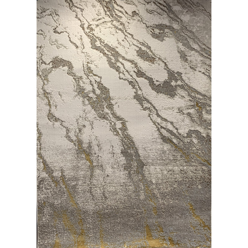 17 Stories Abstract Light Beige With Gold Shimmy Metallic Rug Carpet ...