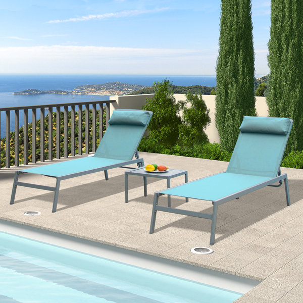 Arlmont & Co. Sereby Outdoor Metal Chaise Lounge with Table - Wayfair ...