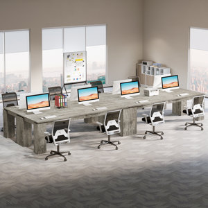 Gracie Oaks 86.61 Inches Long Computer Desk, Double Wood Office Desk ...