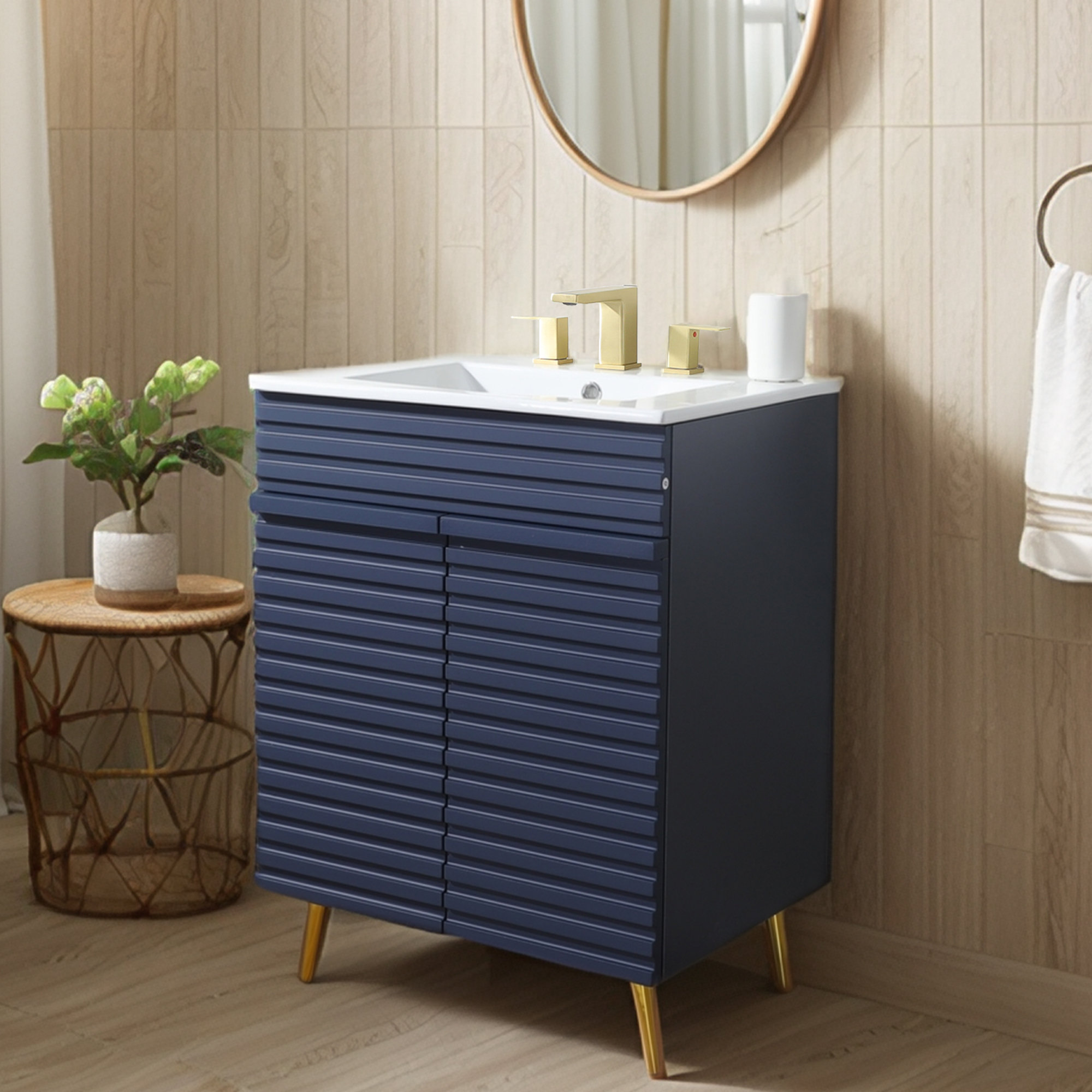 Mercer41 24'' Modern Blue Freestanding Single Bathroom Vanity With ...