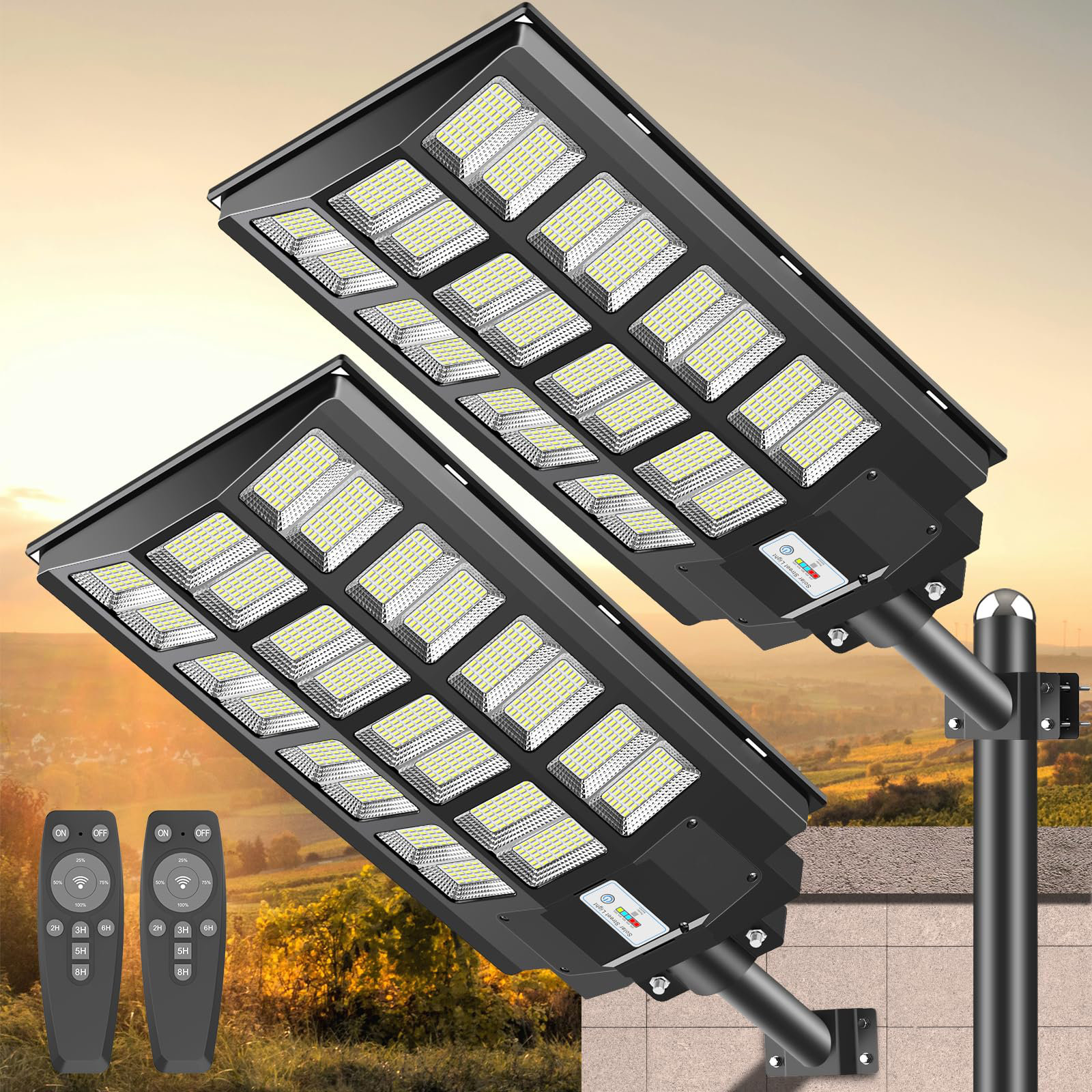 Jazava Home Outdoor Led Street Light (set Of 2) With Solar Panels Dusk ...