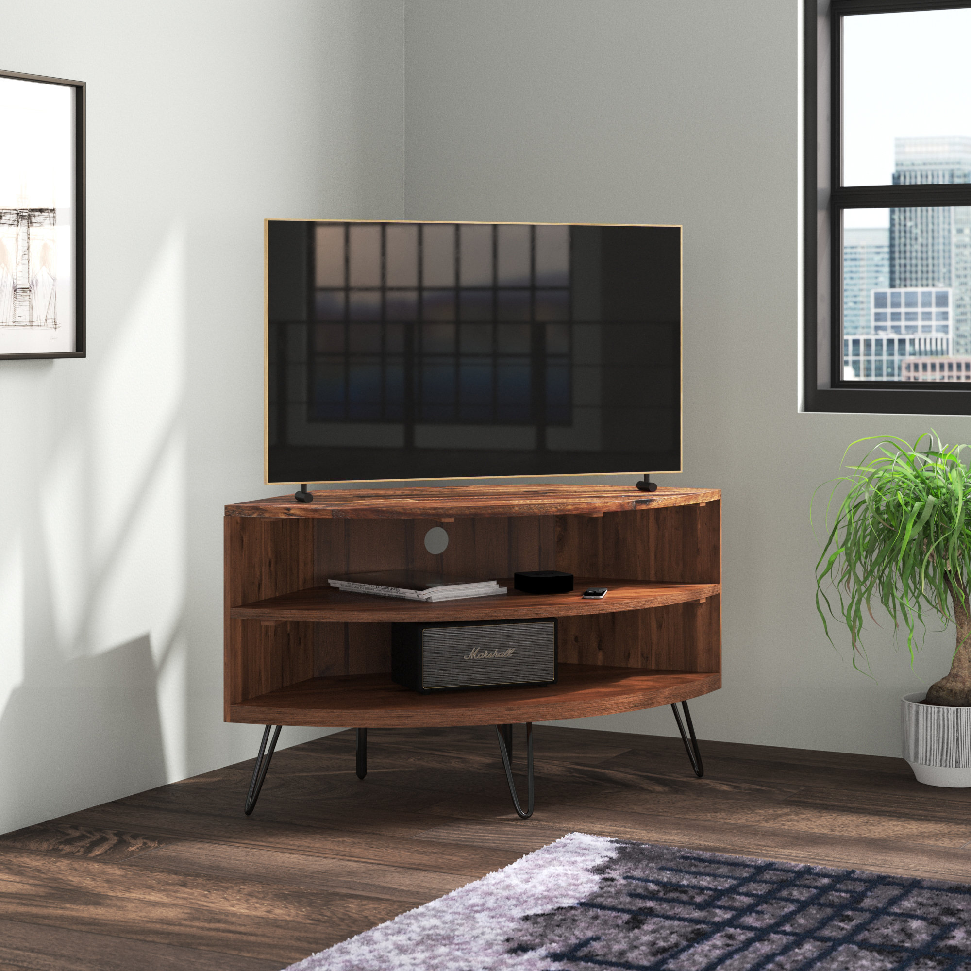 The Twillery Co. Gussie Solid Wood Corner unit TV Stand for TVs up to ...
