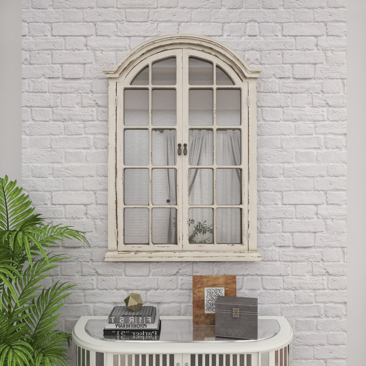 Ophelia & Co. Edmondson Cream Wood Window Panes Inspired Wall Mirror w ...