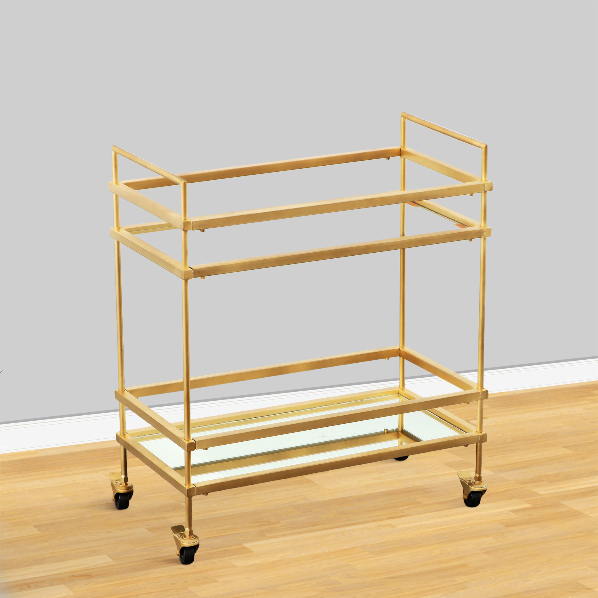 Mercer41 Modern Style Tubular Iron Bar Cart With 2 Mirrored Shelves ...