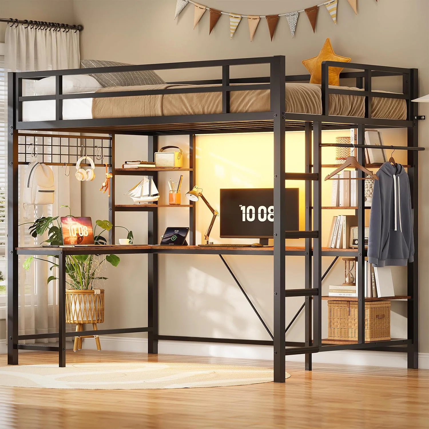 Mason & Marbles Twin Loft Bed with L-Shaped Desk & Bookshelf - Space ...