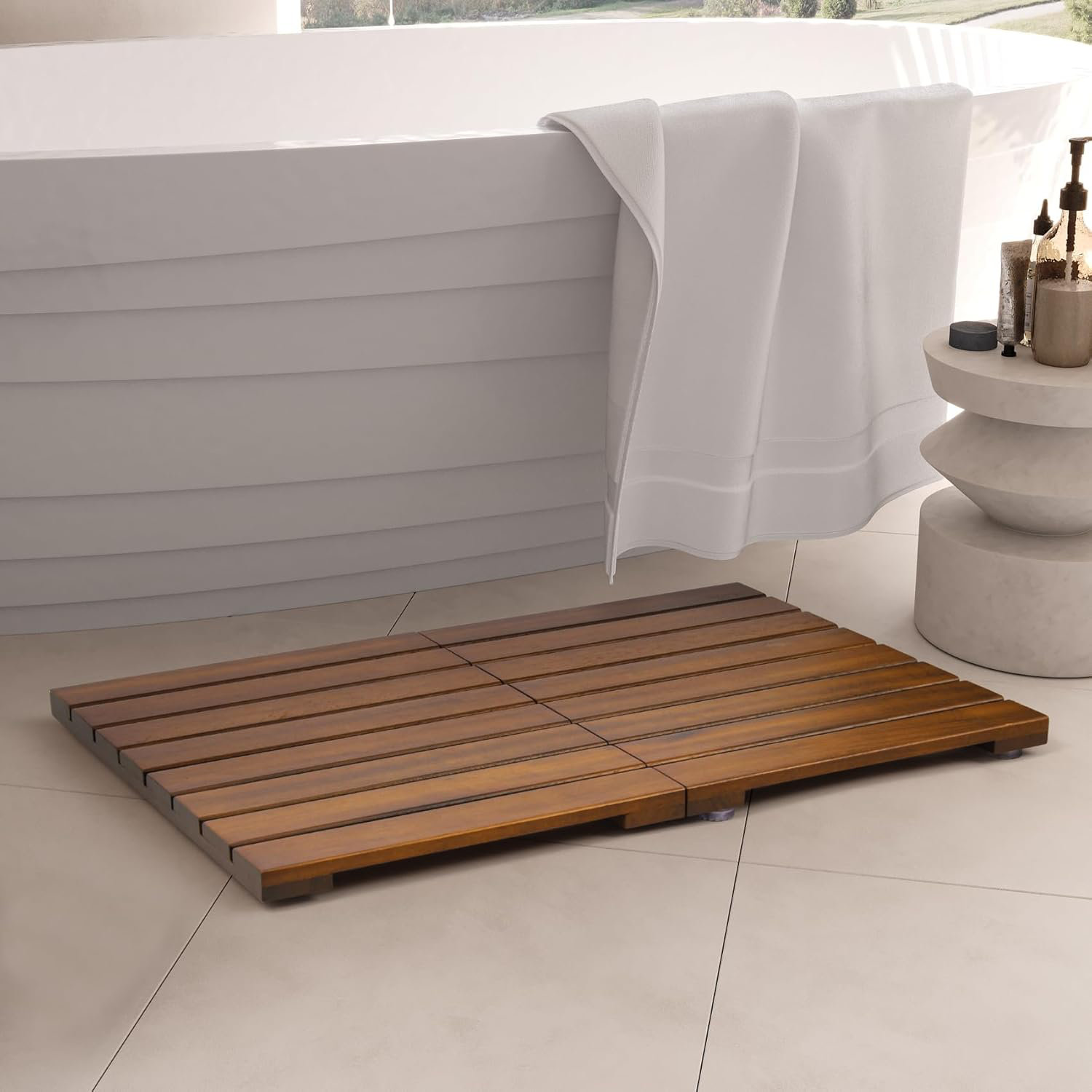 Koala Company Foldable Teak Wood Bath Mat, 23.2" X 16.2'' Shower Mat ...