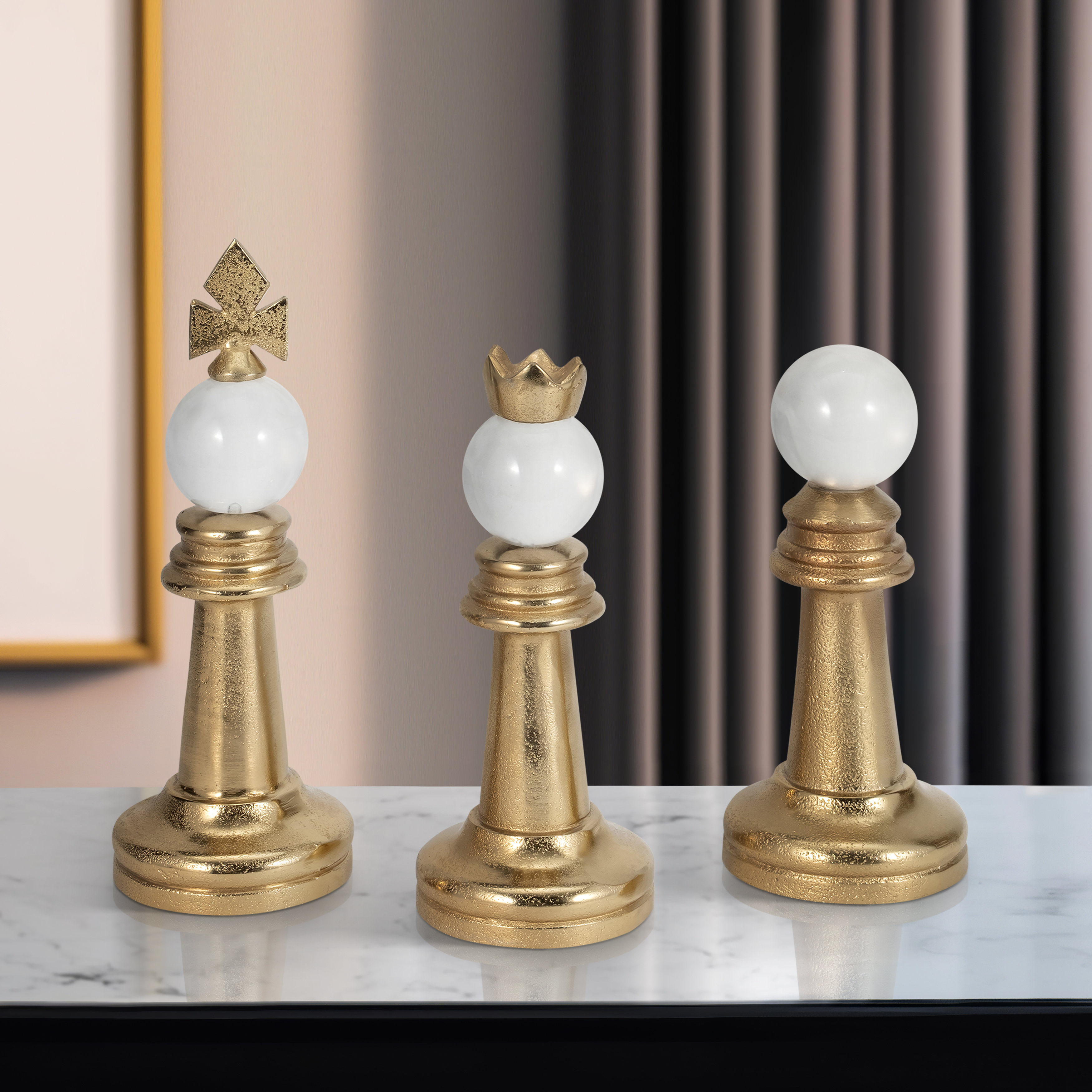 House of Hampton® Kendralyn 3 Pieces Turin Gold Chess Pieces | Wayfair