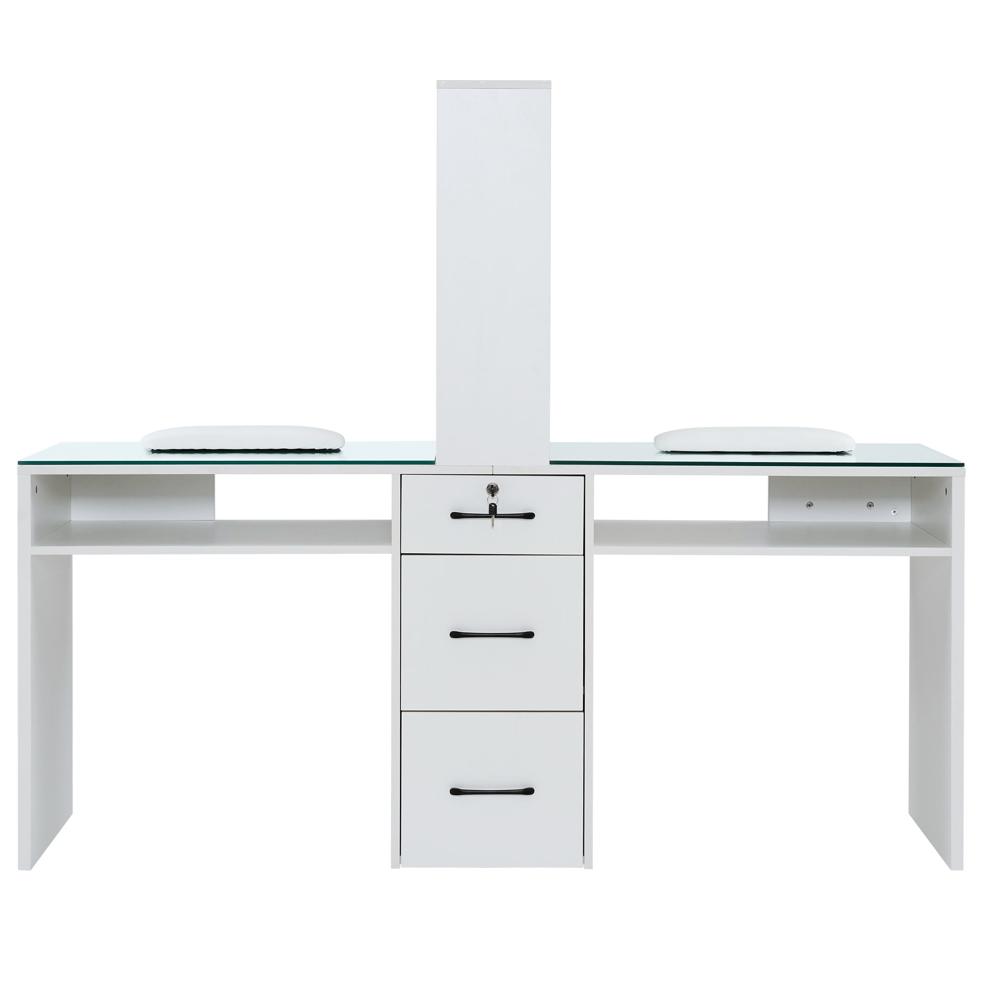 Latitude Run® 71.7'' Wide Double Position Nail Desk with Glass Top ...